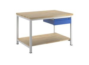 4040376982261 - Werkbank Gestellbauweise 1 Schublade Größe L 1 Ablageboden Buche massiv Tiefe 900 mm Breite 1250 mm RAU