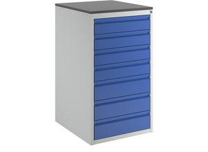 4040376927255 - Schubladenschrank mit Teleskopführungen Höhe 1030 mm Schubladen 4 x 120 3 x 150 mm lichtgrau   enzianblau Breite 580 mm