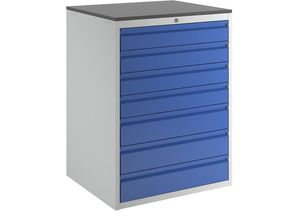 4040376927279 - Schubladenschrank mit Teleskopführungen Höhe 1030 mm Schubladen 4 x 120 3 x 150 mm lichtgrau   enzianblau Breite 770 mm