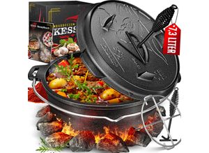 4260692717587 - KESSER® Dutch Oven Set BBQ Feuertopf Schmortopf Gusseisen Topf mit Deckelheber Henkel und Schlitz für Themormeter kochkessel Grilltopf Gulaschkessel für Oudoor & Indoor