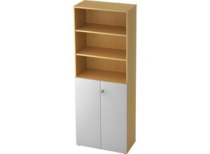 4032062025888 - eurokraft pro Kombi-Schrank 5 Fachböden 2 Flügeltüren Buche   alusilber