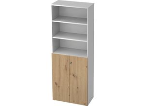 4032062187944 - eurokraft pro Kombi-Schrank 5 Fachböden 2 Flügeltüren weiß   Asteiche