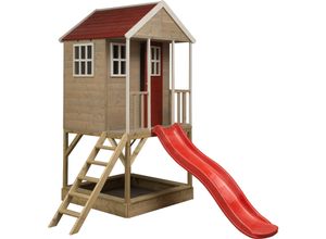 4751017090688 - Wendi Toys Kinderspielhaus Frosch Spielturm inkl Veranda & Rutsche natur rot