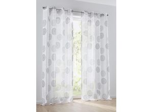 4016478081775 - Vorhang KUTTI Bella Gardinen Gr 175 cm Ösen 135 cm grau (weiß grau) Landhaus Gardinen Gardine Gardine halbtransparent Ausbrenner bedruckt Baumwolle-Polyester