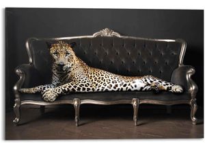 8714597598339 - Wandbild REINDERS Wandbild Leopard Chic Panther - Liegend Luxus Relax Bilder Gr B H 90 cm x 60 cm Leopard 1 St schwarz Kunstdrucke