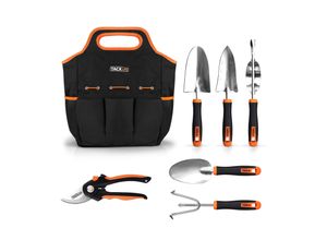 4260397844069 - Tacklife GGT4A 6-teiliges Gartenwerkzeug-Set aus Edelstahl robust mit rutschfestem Gummigriff Aufbewahrungstasche Outdoor-Handwerkzeuge Gartengeschenke für Eltern und Kinder schwarz und orange