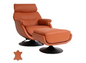 4057651324098 - Relaxsessel mit Hocker MCW-K99 Fernsehsessel Sessel Wippfunktion drehbar Metall Echtleder Kunstleder ~ braun