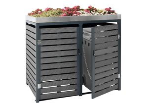 4057651852409 - XL 2er- 4er-Mülltonnenverkleidung MCW-K14 Mülltonnenbox Pflanzkasten 124x146x102cm WPC Metall 90kg ~ anthrazit
