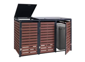 4057651852713 - 3er Mülltonnenverkleidung MCW-K14 Mülltonnenbox Mülltonnenabdeckung 119x205x84cm WPC Metall 109kg ~ Walnuss-Holzoptik