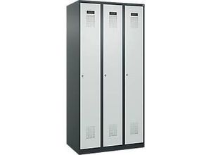 4067521989029 - Kleiderspind Evolo Plus 3 Abteile Anschlag rechts Zylinderschloss B 900 x T 500 x H 1850 mm anthrazitgrau lichtgrau