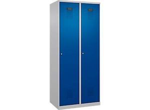 4069361389809 - Kleiderspind Evolo Plus 2 Abteile 400 mm breit Zylinderschloss Soft-Anschlag B 800 x T 500 x H 1850 mm weißaluminium enzianblau