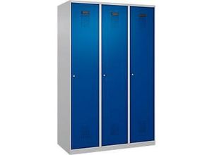 4069361389953 - Kleiderspind Evolo Plus 3 Abteile 400 mm breit Zylinderschloss Soft-Anschlag B 1200 x T 500 x H 1850 m weißaluminium enzianblau