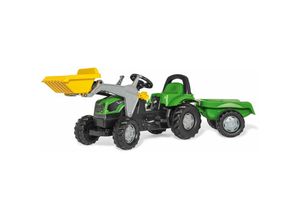 4006485023196 - Deutz-Fahr Lader mit Frontschaufel Anhänger und Überrollbügel Traktor Trettraktor grün - Rolly Toys