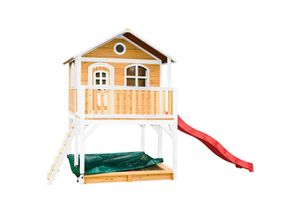 8717973933069 - Spielhaus Marc mit Sandkasten & roter Rutsche Stelzenhaus in Braun & Weiß aus fsc Holz für Kinder Spielturm mit Wellenrutsche für den Garten - Braun