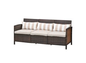 4251774905831 - Rattan Loungesofa als 3-Sitzer 173 x 68 x 78 cm (BxTxH) Rattan Sofa Gartenbank Gartensofa Terassenmöbel