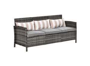 4250871282043 - Rattan Loungesofa als 3-Sitzer 173 x 68 x 78 cm (BxTxH) Rattan Sofa Gartenbank Gartensofa Terassenmöbel