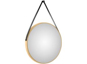 4250312114629 - LED-Lichtspiegel TALOS Spiegel Gr Ø 80 cm Lederoptik goldfarben (gold matt) Kosmetikspiegel rund mit indirekter LED Beleuchtung matt Ø 80 cm