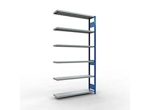 4004514282316 - Schulte Lagertechnik Fachbodenregal-Stecksystem MULTIplus 250 Anbauregal Längenriegel 2500x1300x300 mm 6 Böden enzianblau verzinkt