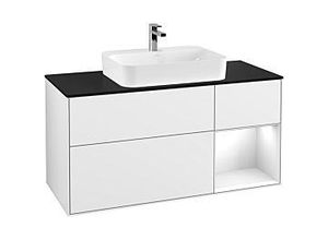 4051202615161 - Villeroy und Boch Finion Waschtischunterschrank F422GFGF 120cm Abdeckplatte black matt Regal rechts Glossy white lacquer Glossy white lacquer