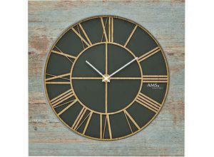 4037445158238 - Wanduhr AMS W9640 bunt (grau hellblau) Wanduhren B H L 50cm x 4cm x 50cm Quarzuhr Holzgehäuse skelettiertes Zifferblatt WohnzimmerEsszimmer