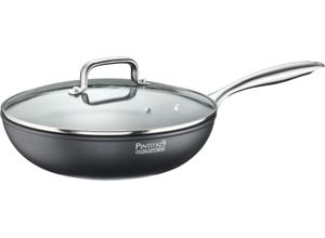 8007163277463 - Wok PINTINOX ST1 Pfannen Gr Ø 28 cm + Höhe 73 cm grau (schwarz edelstahlfarben) Woks 3-lagige Antihaftbeschichtung inkl Glasdeckel Ø 28 cm Induktion