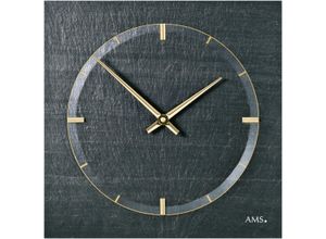 4037445153738 - Wanduhr AMS W9516 gold (schwarz goldfarben) Wanduhren B L 30cm x 30cm Made in Germany Schiefer Wohnzimmer Esszimmer Küche Arbeitszimmer