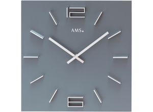 4037445156074 - Wanduhr AMS W9594 grau (anthrazit) Wanduhren B H L 34cm x 4cm x 34cm QuarzuhrHolzWohnzimmerEsszimmerKücheArbeitszimmerBüroFlur