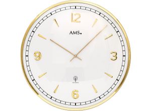 4037445154049 - Funkwanduhr AMS F5609 gold (goldfarben) Wanduhren H 5cm Quarzuhr Ø ca 40 cm Arbeitszimmer Wohnzimmer Esszimmer Küche