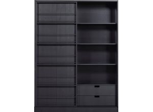 8714713092598 - Schieberegal WOOOD Swing schwarz Holzwerkstoff Regale Hochschrank Büroeckschrank Scharniertür viele Ablagemöglichkeiten H 200 cm x B 150 cm x