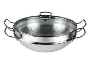 4009209286723 - Wok FISSLER Nanjing Pfannen Gr Ø 36 cm silberfarben (edelstahlfarben) Woks Ø 36 cm Induktion