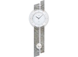 4037445156531 - Funk-Pendelwanduhr AMS F5306 silber (anthrazit silberfarben) Wanduhren B H L 24cm x 7cm x 71cm Quarzuhr Stein- HolzgehäuseEsszimmerWohnzimmerMade in Germany