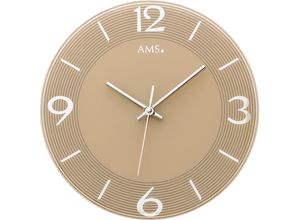 4037445154872 - Wanduhr AMS W9572 beige Wanduhren H 3cm QuarzuhrGlasWohnzimmerEsszimmerKücheArbeitszimmerBüro Flur