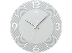 4037445154865 - Wanduhr AMS W9571 silber (silberfarben) Wanduhren H 3cm QuarzuhrGlasWohnzimmerEsszimmerKücheArbeitszimmerBüro Flur