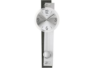 4037445137882 - Pendelwanduhr AMS W7255 silber (silberfarben schwarz) Wanduhren B H L 23cm x 7cm x 65cm QuarzuhrHolzgehäuseEsszimmerWohnzimmer