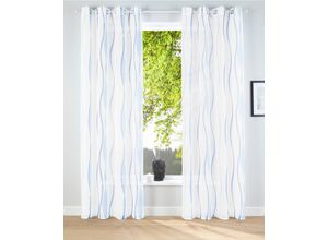 6920192975679 - Gardine MY HOME Dimona Gardinen Gr 145 cm Ösen 140 cm weiß (weiß blau) Ösen Gardine 2-er Set transparent Voile Polyester Wellen