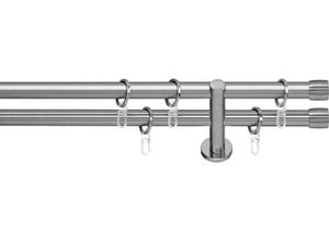 4042627330364 - Gardinenstange INDEKO Linz Gardinenstangen Gr L 130 cm 1 St 2 läufig silberfarben (edelstahlfarben) Gardinenstangen nach Maß Komplett-Set inkl Ringen und Montagematerial