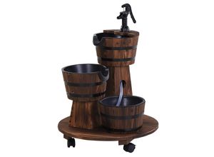 4250871284818 - Holzfassbrunnen mit Pumpe braun 60 x 78 cm (ØxH) Zierbrunnen Kaskadenbrunnen Gartenbrunnen Wasserspiel