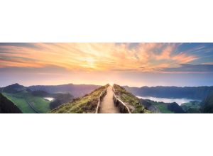 8714597587739 - Wandbild REINDERS Wandbild Morgenröte Berge - Sonnenaufgang Natur Bilder Gr B H 156 cm x 52 cm Landschaften 1 St grün Kunstdrucke