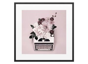 8714597575583 - Wandbild REINDERS Schreibmaschine Blumen - Gerahmtes Bild Bilder Gr B H T 53 cm x 53 cm x 2 cm rosa Kunstdrucke Bilder