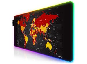 4062861812617 - RGB Gaming Mauspad Mousepad XL 800 x 300mm verbessert Präzision & Geschwindigkeit Weltkarte rot