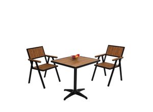 4057651822181 - 2er-Set Gartenstuhl+Gartentisch MCW-J95 Stuhl Tisch Gastro Outdoor-Beschichtung Alu Holzoptik ~ schwarz teak