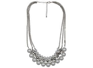 4039787010359 - Modeschmuck Halskette Metall silberfarben mit Perlen weiß