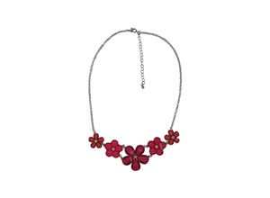 4039787014463 - Modeschmuck Collierkette Collier silberfarben mit Blumenzierde in fuchsia mit Strasssteinen besetzt