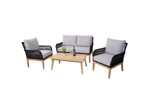 4057651320755 - Gartengarnitur MCW-H58 Lounge-Set Sofa Sitzgruppe Seilgeflecht Rope Holz Akazie Spun Poly FSC ~ Kissen hellgrau