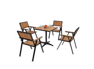 4057651810386 - 4er-Set Gartenstuhl+Gartentisch MCW-J95 Stuhl Tisch Gastro Outdoor-Beschichtung Alu Holzoptik ~ schwarz teak