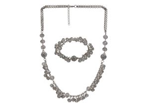 4039787004907 - Modeschmuck Schmuckset Set aus Collier und Armband silberfarbene Ankerkette mit facettierten Glasperlen in grau