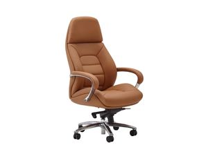 4251757711411 - Design Bürostuhl Bezug Echtleder Caramel Schreibtischstuhl bis 120 kg xxl Design Chefsessel höhenverstellbar Drehstuhl ergonomisch mit Armlehnen &