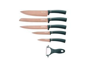 0691349580102 - Cheffinger 6 Teile rose gold grün Messerset Messer Fleischmesser Brotmesser