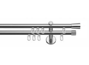 4042627330784 - Gardinenstange INDEKO Arosa Gardinenstangen Gr L 190 cm Ø 16 mm 2 läufig silberfarben (edelstahlfarben) Gardinenstangen nach Maß Innenlauf Komplett-Set inkl Gleitern und Montagematerial