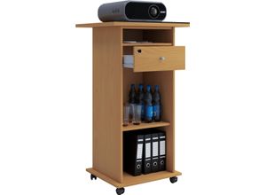 4051814375699 - Holz Standschreibtisch ideal für Beamer oder Projektor mit Rollen Maße H 108 x B 60 x T 50 cm Pultfläche neigbar Schublade abschließbar - Neta